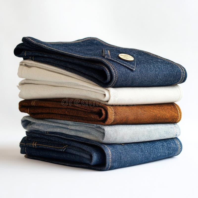 A Stack of Folded Denim Jeans in Various Colors and Styles Stock ...