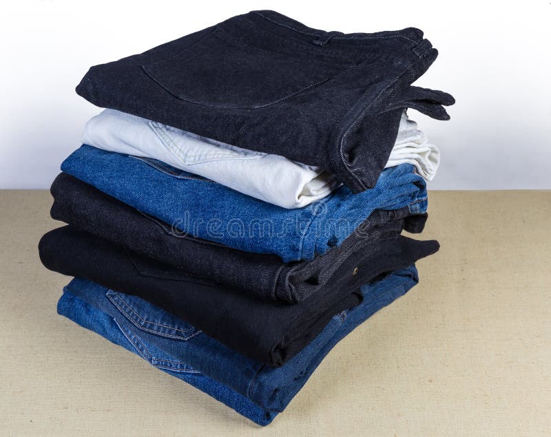 Stack of Folded Different Jeans of Various Colors Stock Image - Image ...