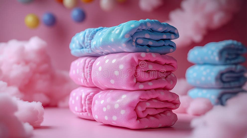 A Stack of Folded, Eco-friendly Cloth Diapers in Soft Pastel Colors, on ...