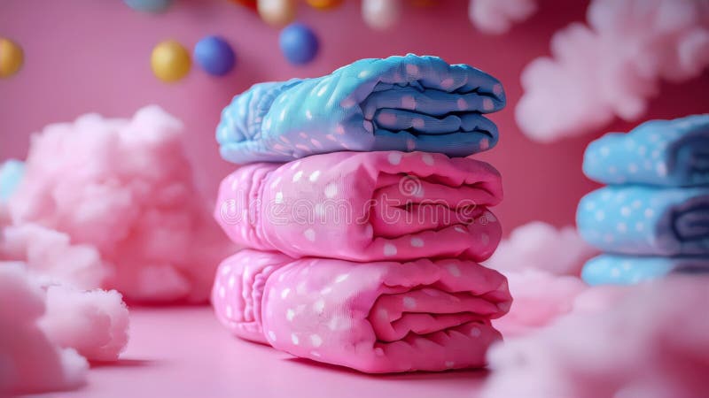 A Stack of Folded, Eco-friendly Cloth Diapers in Soft Pastel Colors, on ...