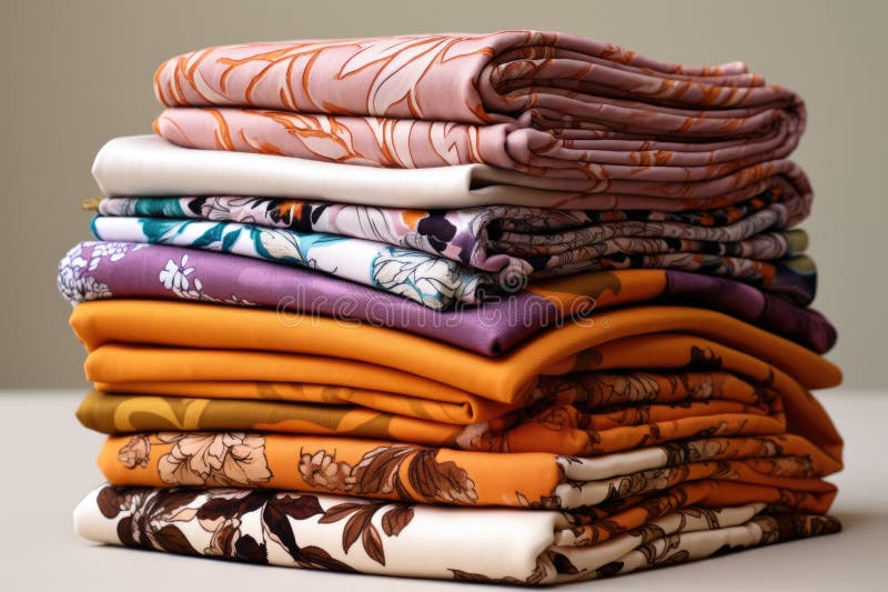 A Stack of Folded Fabrics in Different Patterns Stock Photo - Image of ...