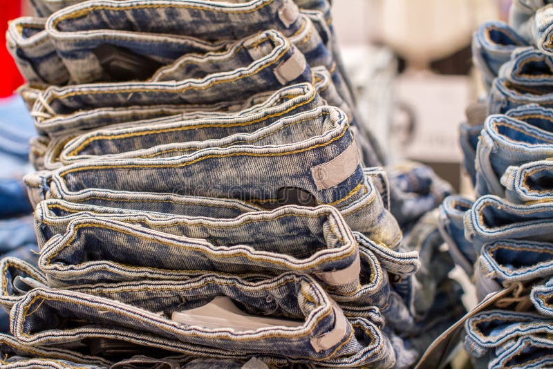 Stack of Folded Jeans in the Store Stock Image - Image of remote ...