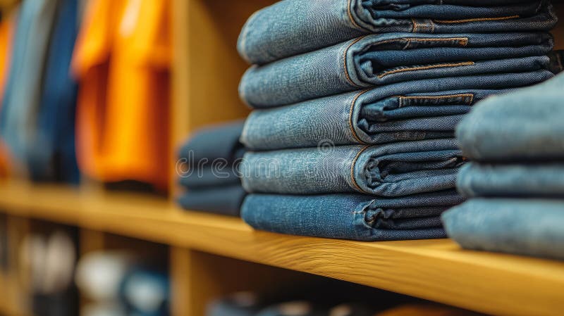 Stack of Folded Jeans on a Store Shelf Stock Photo - Image of stack ...