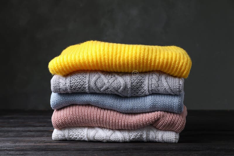 Stack of Folded Knitted Sweaters Stock Image - Image of season ...