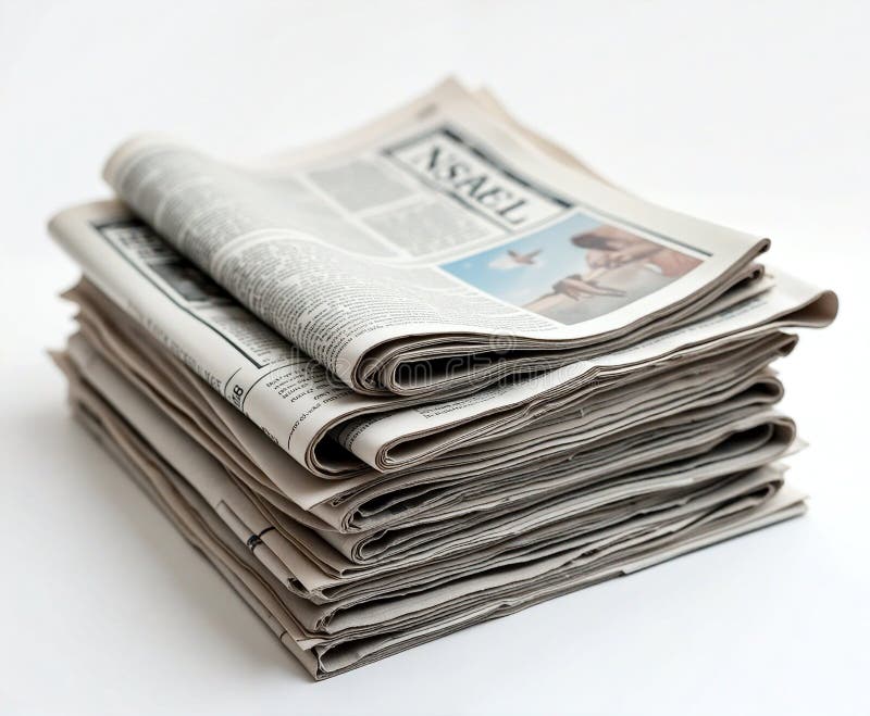 Stack of Folded Newspapers Sitting on White Background Stock ...