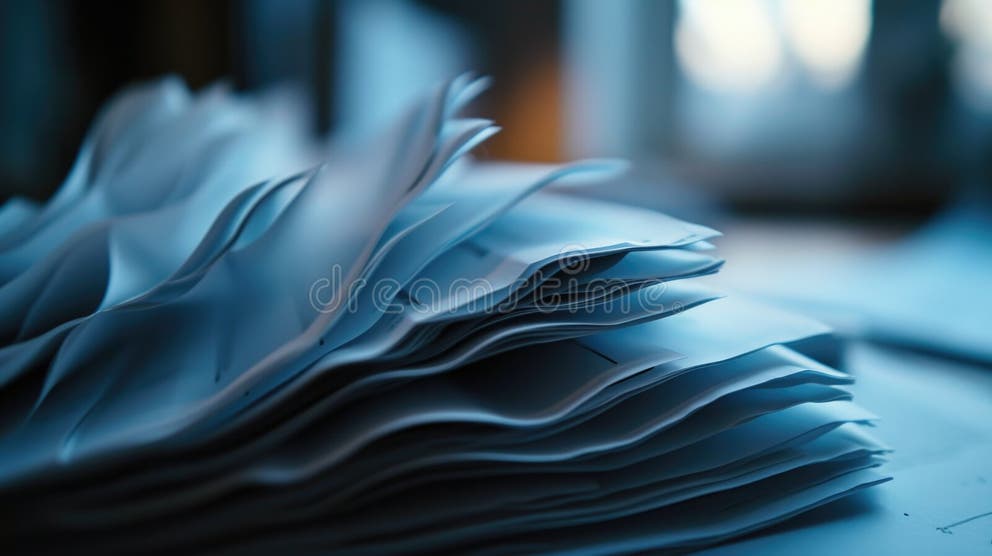 A Stack of Folded Paper Sitting on Top of a Table. Suitable for Office ...