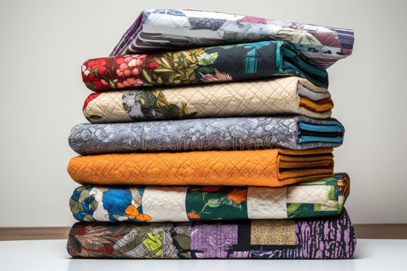 Stack of Folded Quilts Showcasing Various Designs Stock Illustration ...
