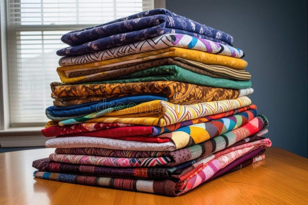 Stack of Folded Quilts Showcasing Various Patterns Stock Illustration ...