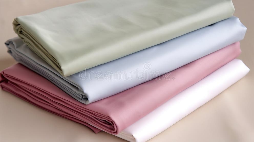 A Stack of Folded Sheets Sitting on Top of Each Other on Top of a Bed ...