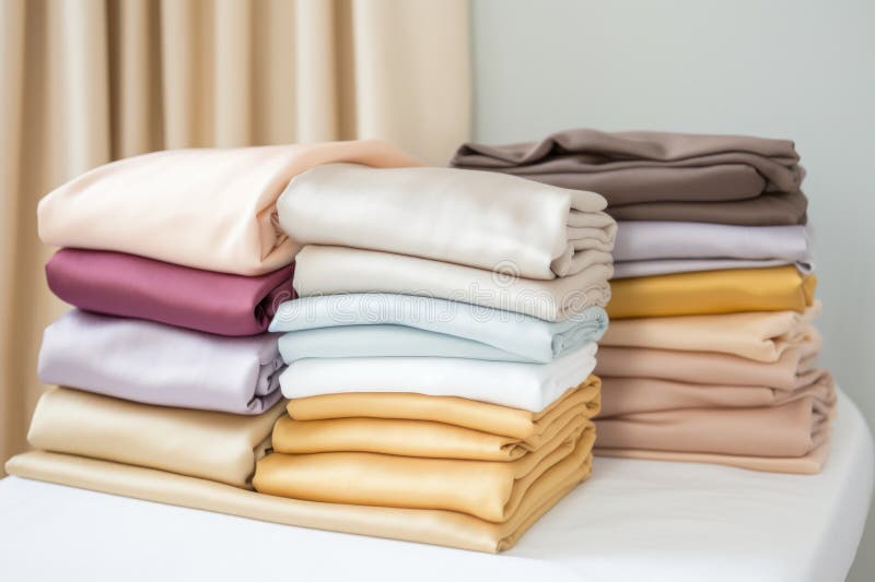 Stack of Folded Sheets on Table Stock Image - Image of pastel, textile ...