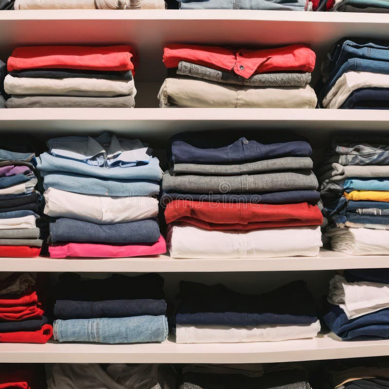 A Stack of Folded Soft, Smooth Clothes. Multi-colored T-shirts Lie on ...