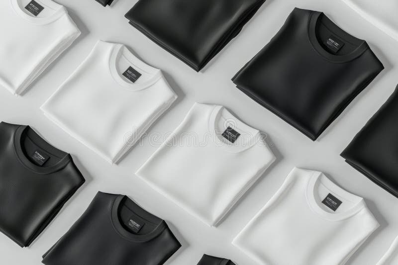 Stack of Folded Square T-shirts, Black and White Stock Image - Image of ...