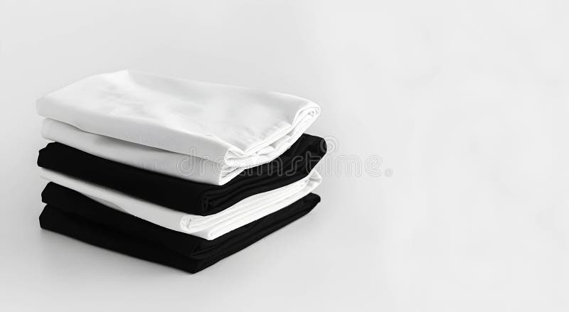 Stack of Folded T-shirts Black and White on a Plain Background. the ...