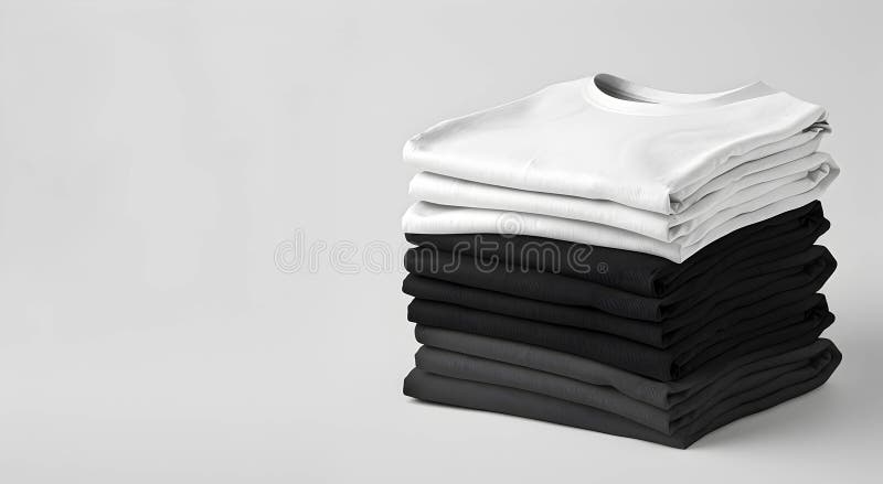 Stack of Folded T-shirts Black and White on a Plain Background. the ...