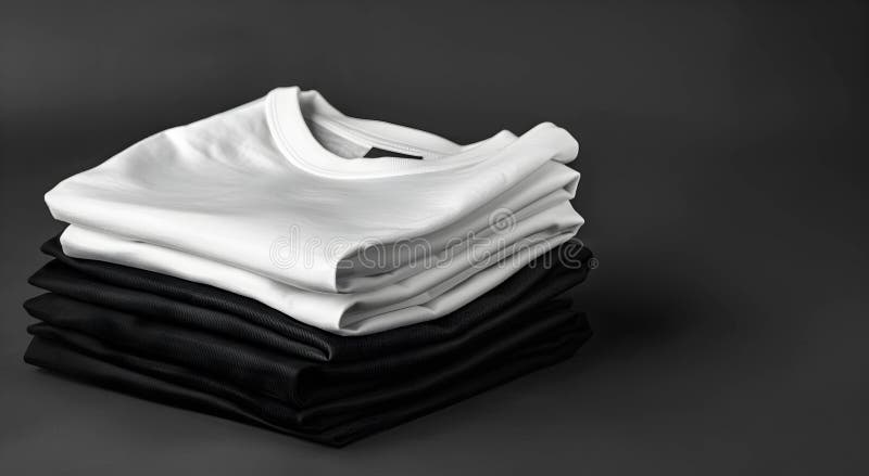 Stack of Folded T-shirts Black and White on a Plain Background. the ...