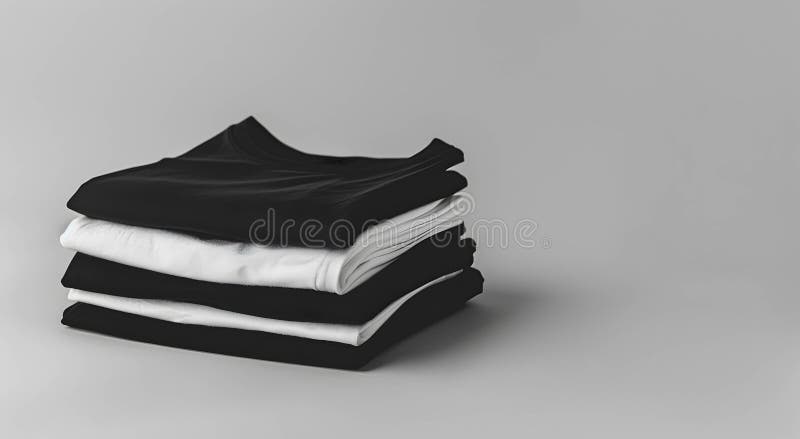Stack of Folded T-shirts Black and White on a Plain Background. the ...