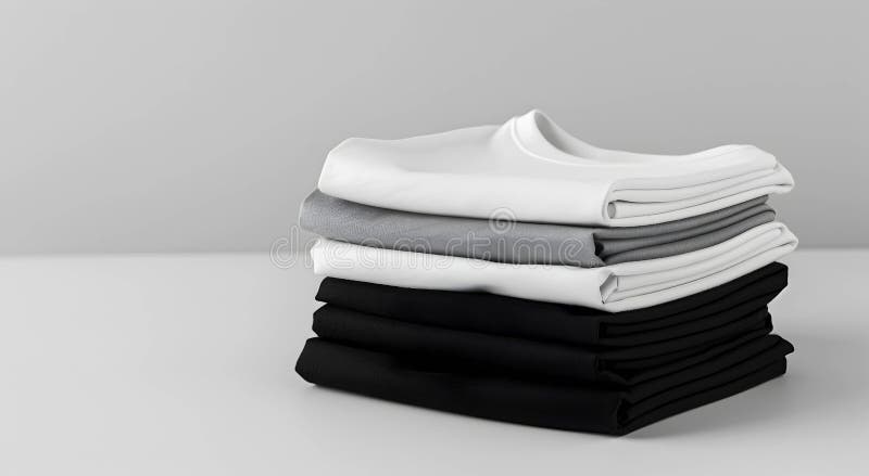 Stack of Folded T-shirts Black and White on a Plain Background. the ...