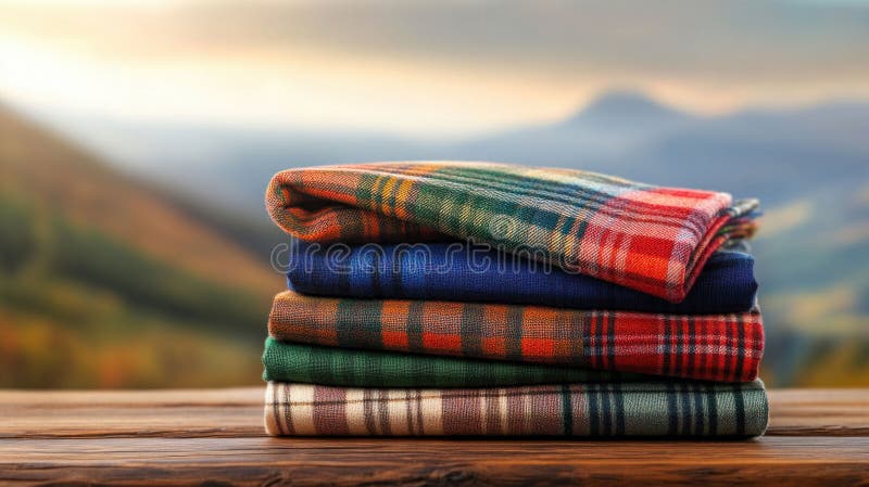 Stack of Folded Tartan Blankets with Scottish Patterns. Generative Ai ...