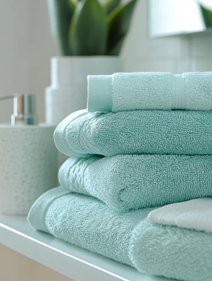 Stack of Folded Towels on a Bathroom Shelf Stock Image - Image of ...