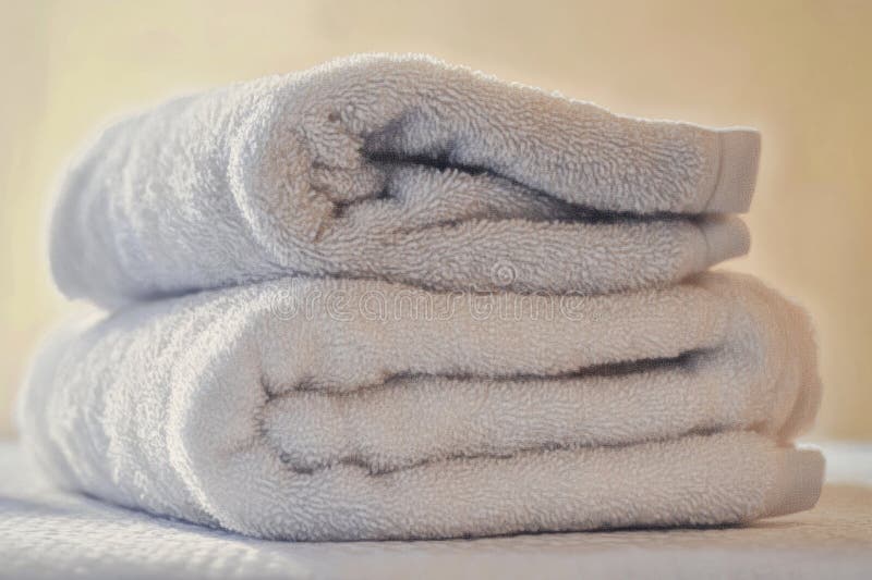 Stack of Folded Towels Placed on Top of a Bed, Ready for Use Stock ...