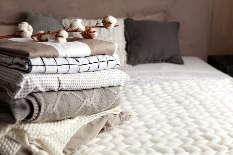 Stack of Folded Warm Blankets with Different Design Patterns and Cotton ...