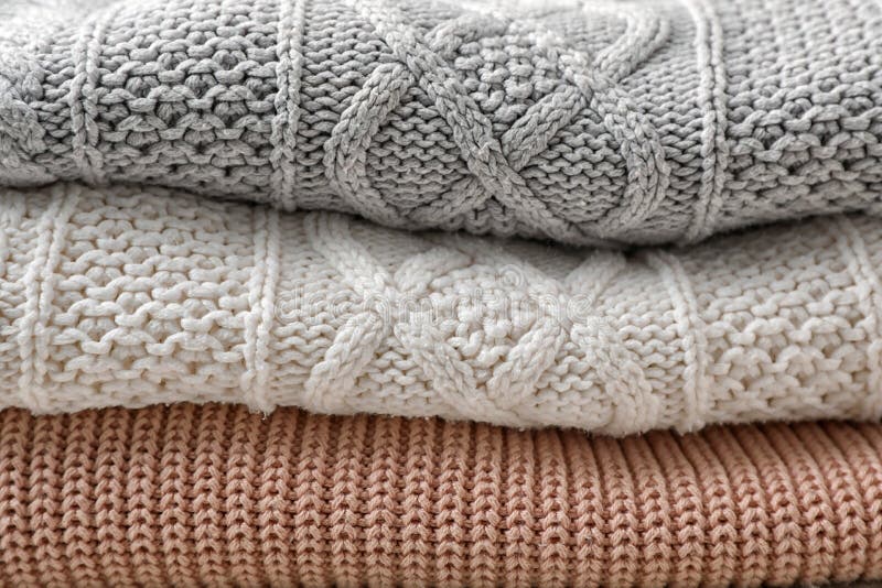 Stack of Folded Warm Knitted Sweaters Stock Image - Image of closeup ...