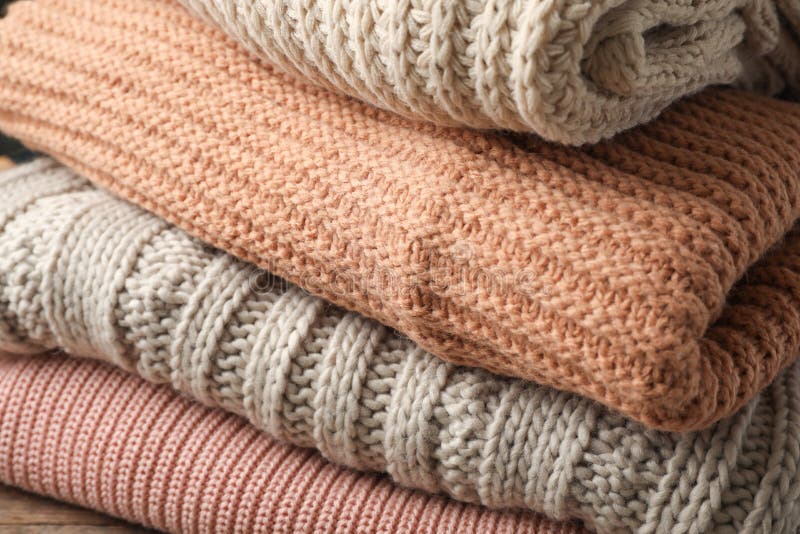 Stack of Folded Warm Knitted Sweaters Stock Photo - Image of clothing ...
