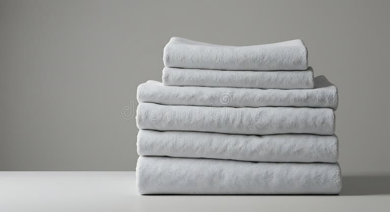 Stack of Folded White Bed Sheets Clean Laundry on Table Stock ...