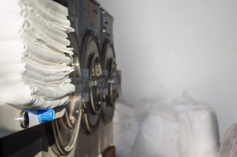Stack of Folded White Fabrics in a Laundry Stock Image - Image of clean ...