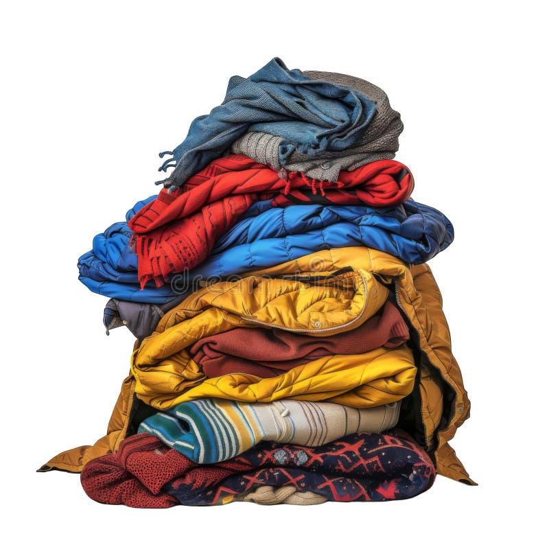 A Stack of Folded Winter Clothing in Various Colors Stock Photo ...