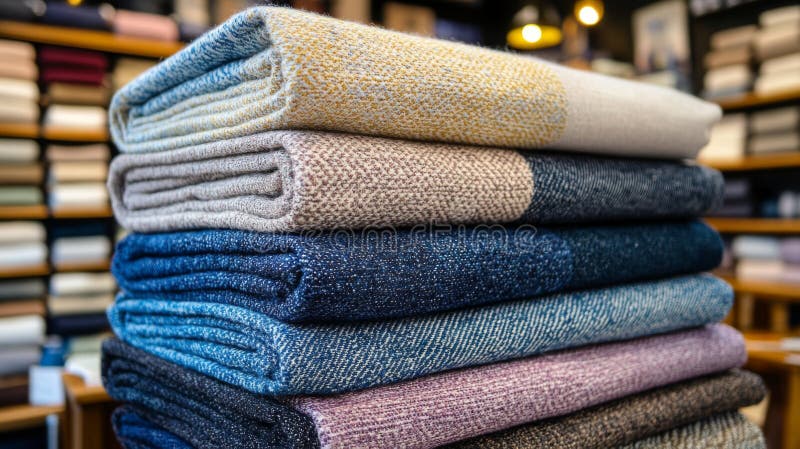 A Stack of Folded Woven Blankets in Various Colors Stock Illustration ...