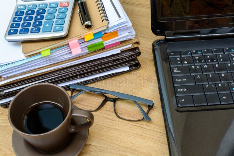 Stack of Folders and Documents with Coffee Stock Image - Image of ...