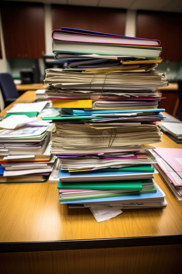 Stack of Folders and Documents on Desk Stock Illustration ...