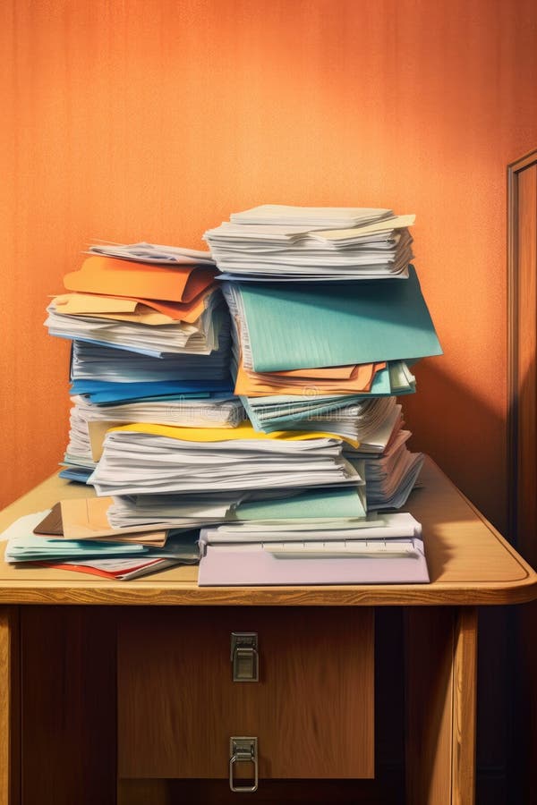 Stack of Folders and Documents on Desk Stock Illustration ...