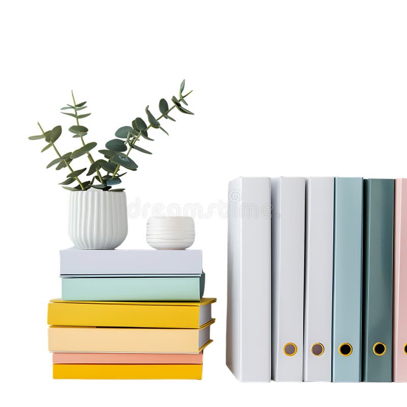 Stack of Folders and Documents on Office Desk Against Transparent ...