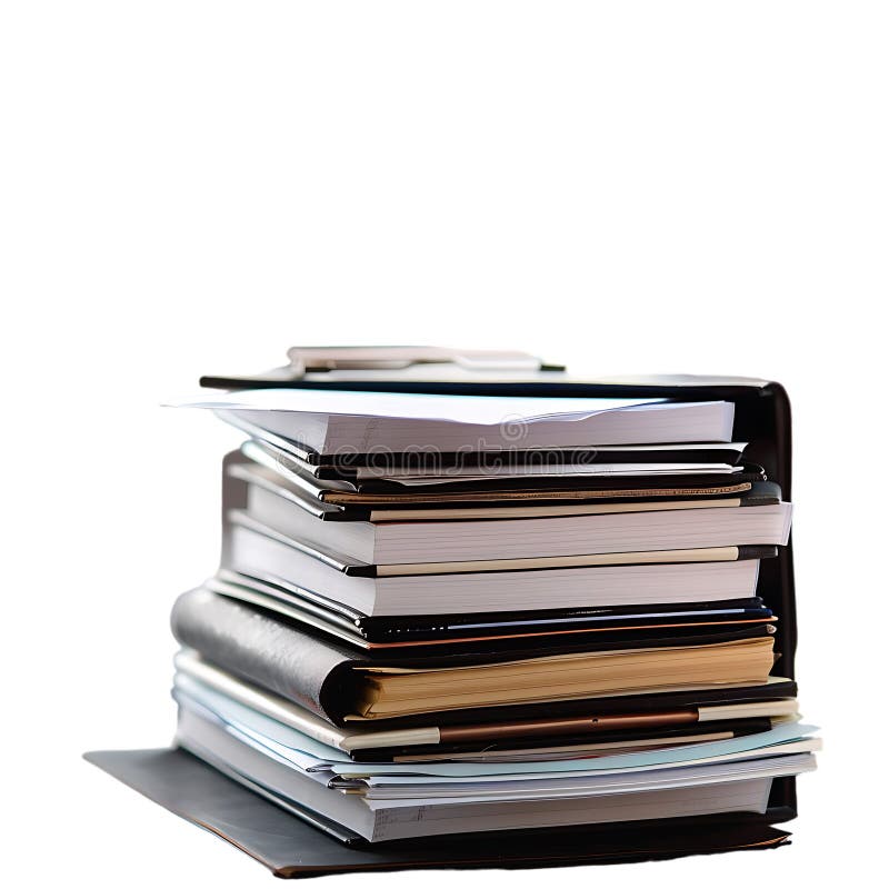 Stack of Folders and Documents on Office Desk Against Transparent ...