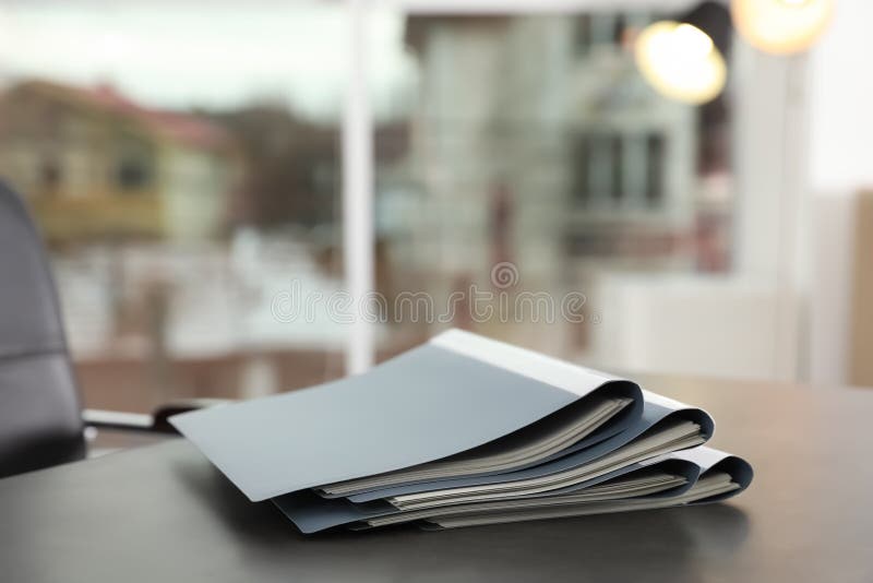 Stack of Folders with Documents on Office Table. Stock Image - Image of ...