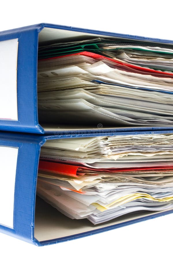 Stack of Folders. Pile with Old Documents and Bills. Isolated on White ...