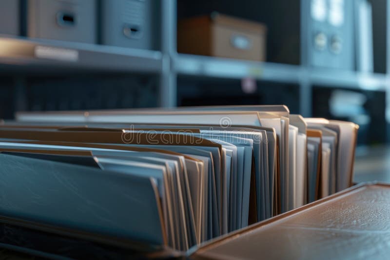 A Stack of Folders Placed on Top of a Wooden Table Stock Photo - Image ...