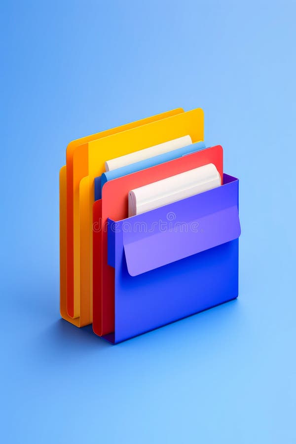 Stack of Folders Sitting on Top of Blue Surface. Generative AI Stock ...