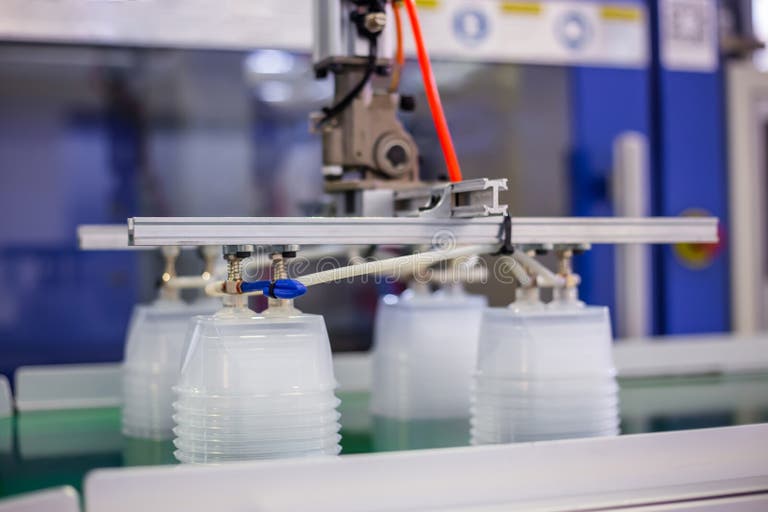 Stack of Food Containers on Conveyor Belt of Plastic Injection Molding ...
