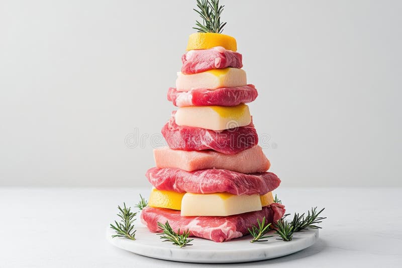 Stack Food Ingredients Tower with Rosemary Decoration and Concept Theme ...