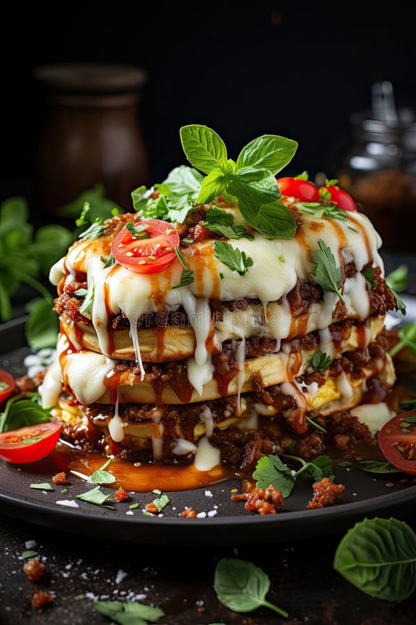 A stack of food on a plate stock illustration. Illustration of cuisine ...