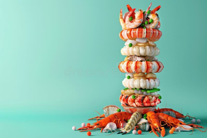 A Stack of Food with Shrimp and Lime on Top with Generative AI Stock ...