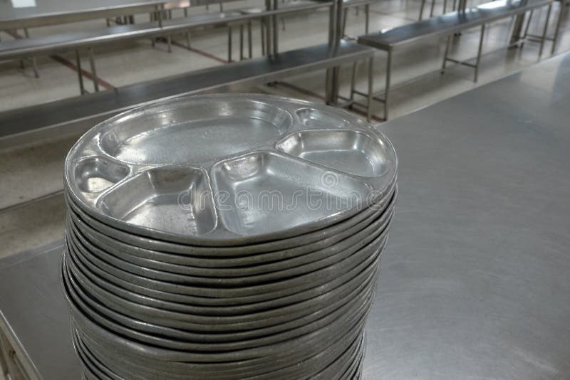 Stack Food Tray on Table in Canteen Stock Image - Image of lunch, tray ...
