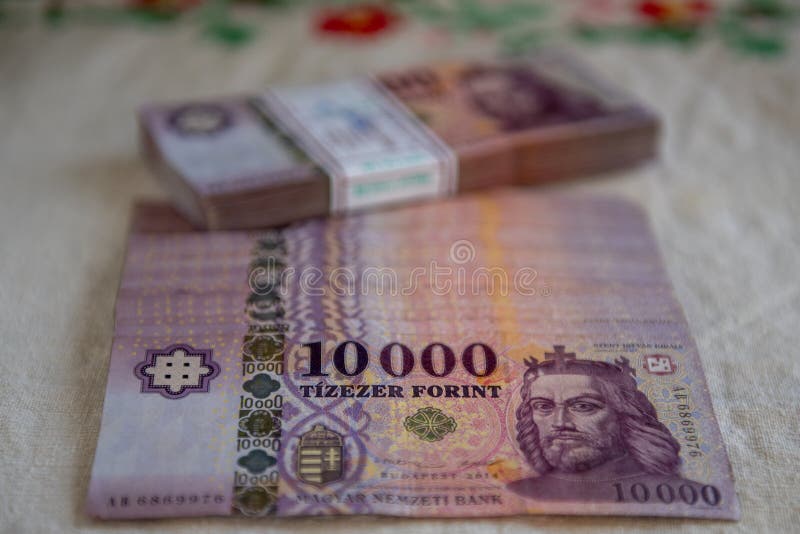 Stack of the 10000 Forint Banknotes. Stacks of 10000 Forint Notes Tied ...