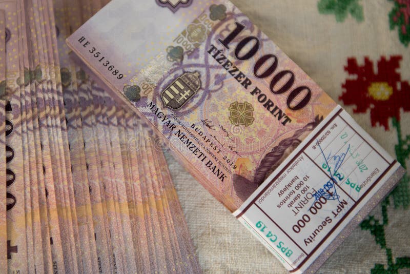 Stack of the 10000 Forint Banknotes. Stacks of 10000 Forint Notes Tied ...