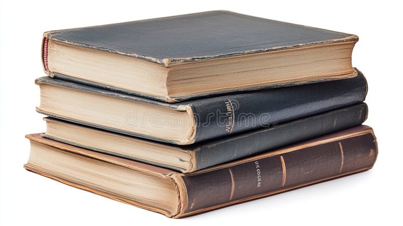 Stack of Four Antique Books with Worn Covers and Aged Pages Isolated on ...