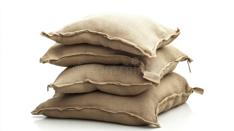 Stack of Four Beige Burlap Sacks on White Backgrounds Stock ...