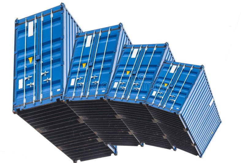 Stack of Four Blue Sea Container Stock Photo - Image of giant, goods ...